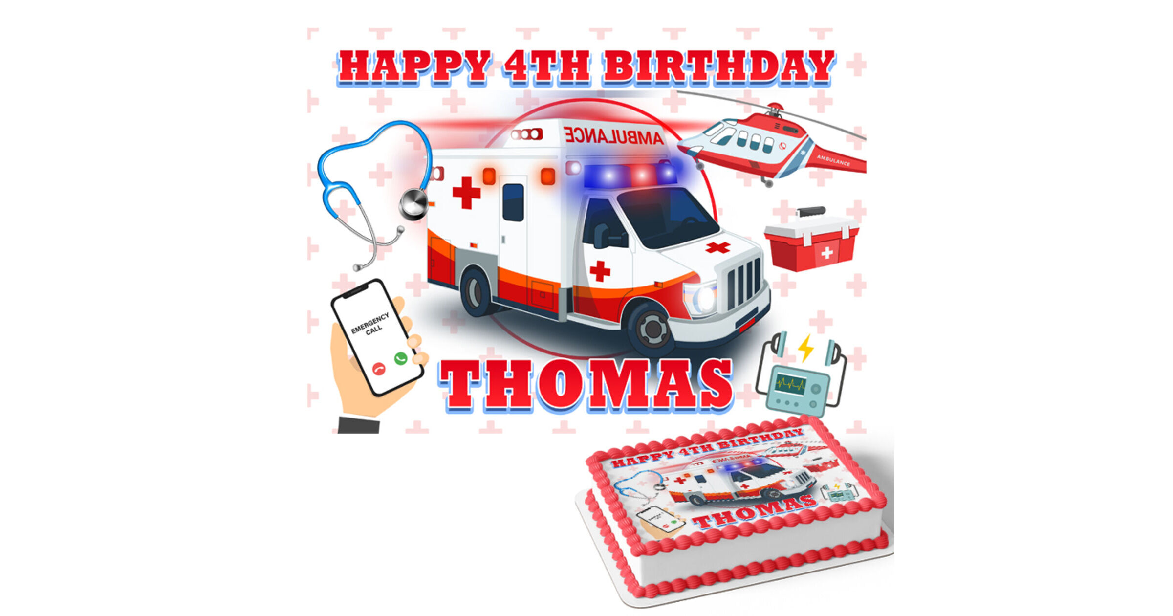 Ambulance (Rectangle Cake Topper)