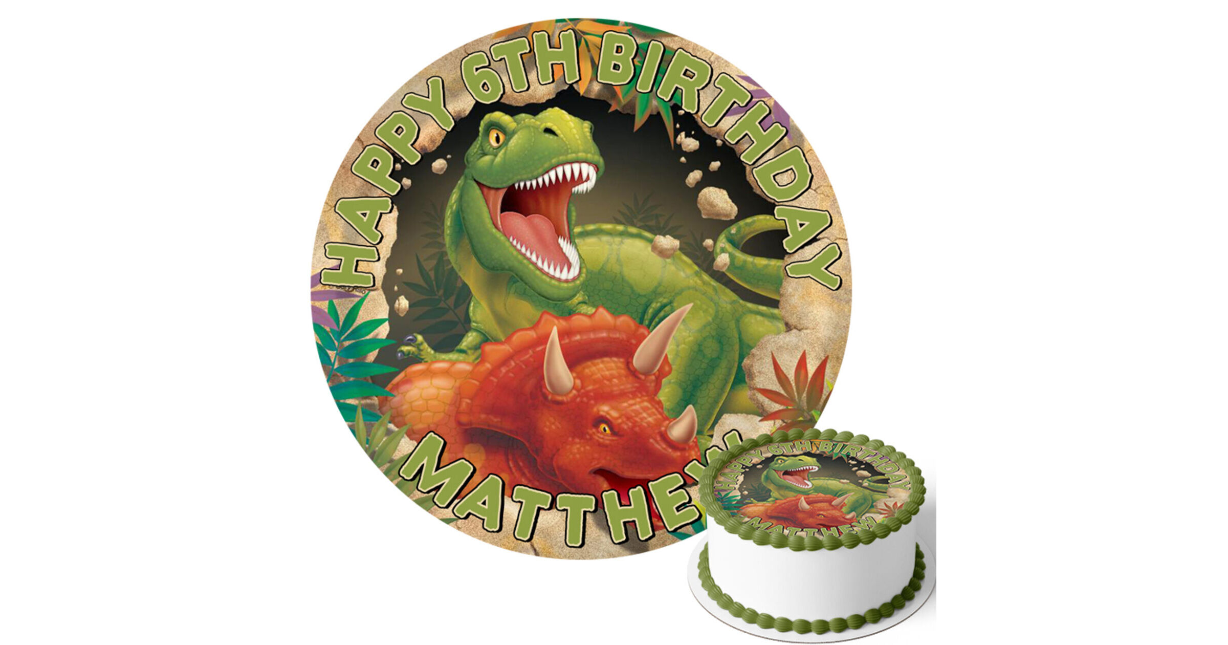 Dinosaurs T-Rex & Triceratops Edible Birthday Cake Topper