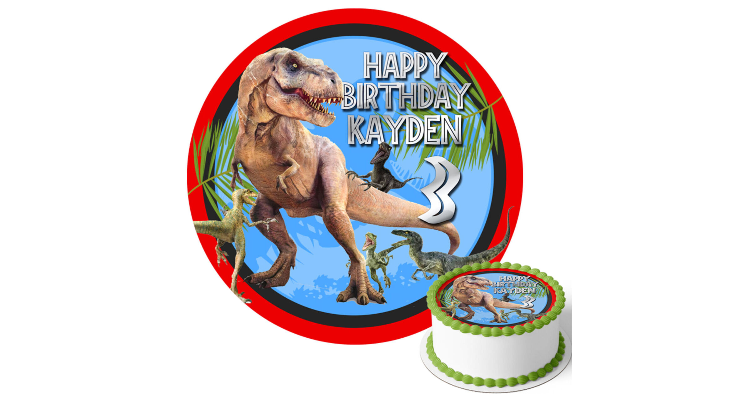 Dinosaur T Rex & Velociraptor (Round Cake Topper)