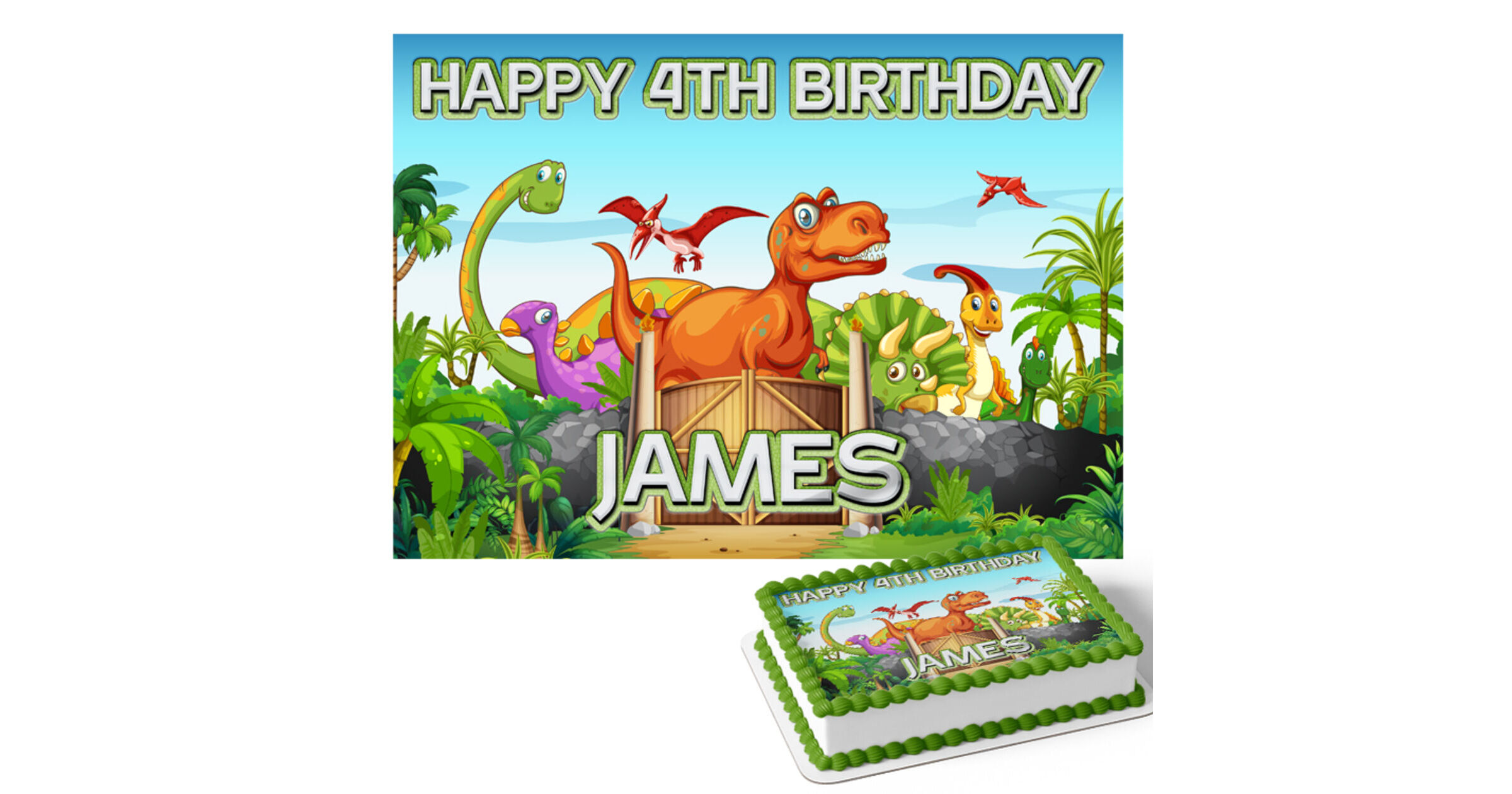 Kids Dinosaur (Rectangle Cake Topper)