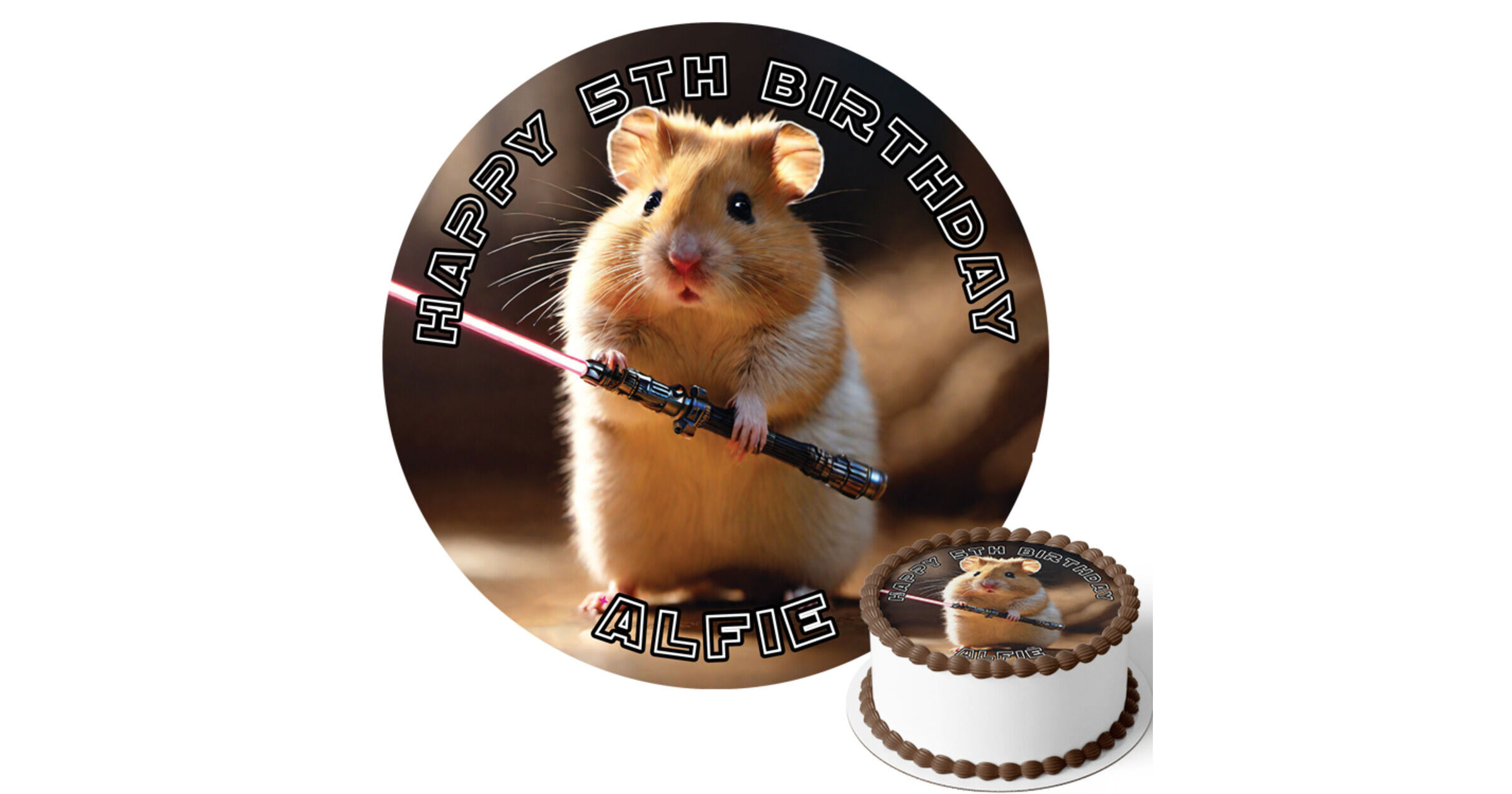 Hamster with a lightsaber (Round Cake Topper)
