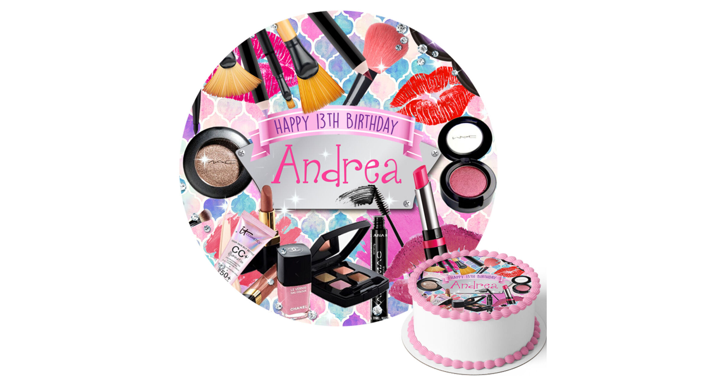 Make-Up Personalised Round Edible Cake Topper | Sweet Tops UK