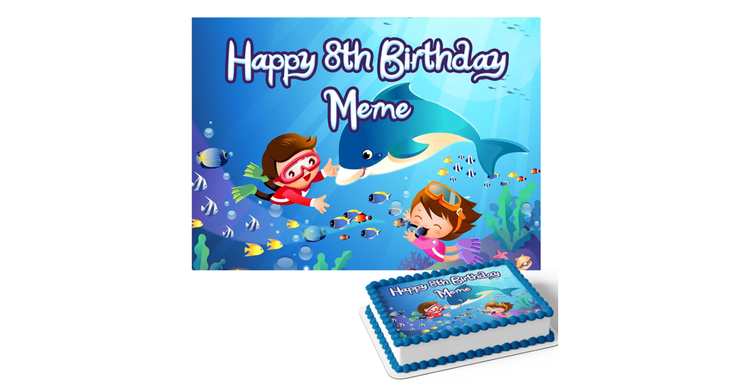 Children + Dolphin (Rectangle Cake Topper)