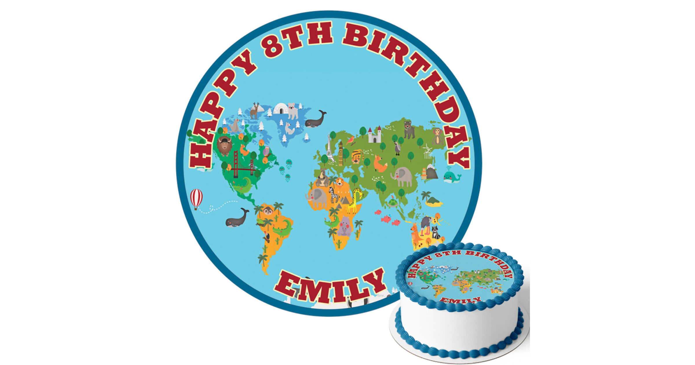 World Map (Round Cake Topper)
