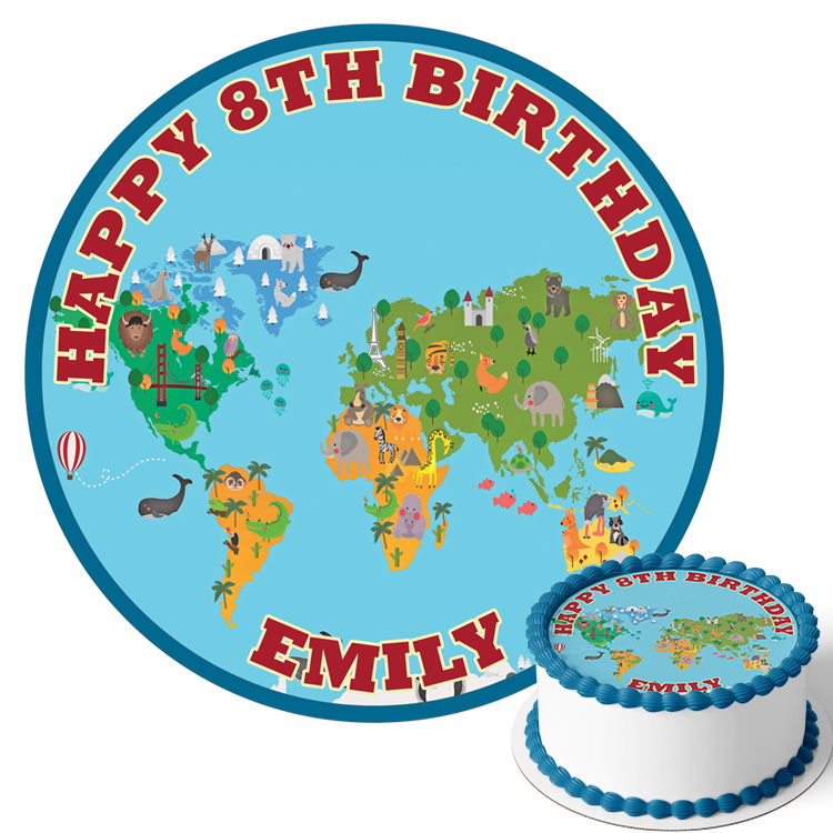 World Map (Round Cake Topper)