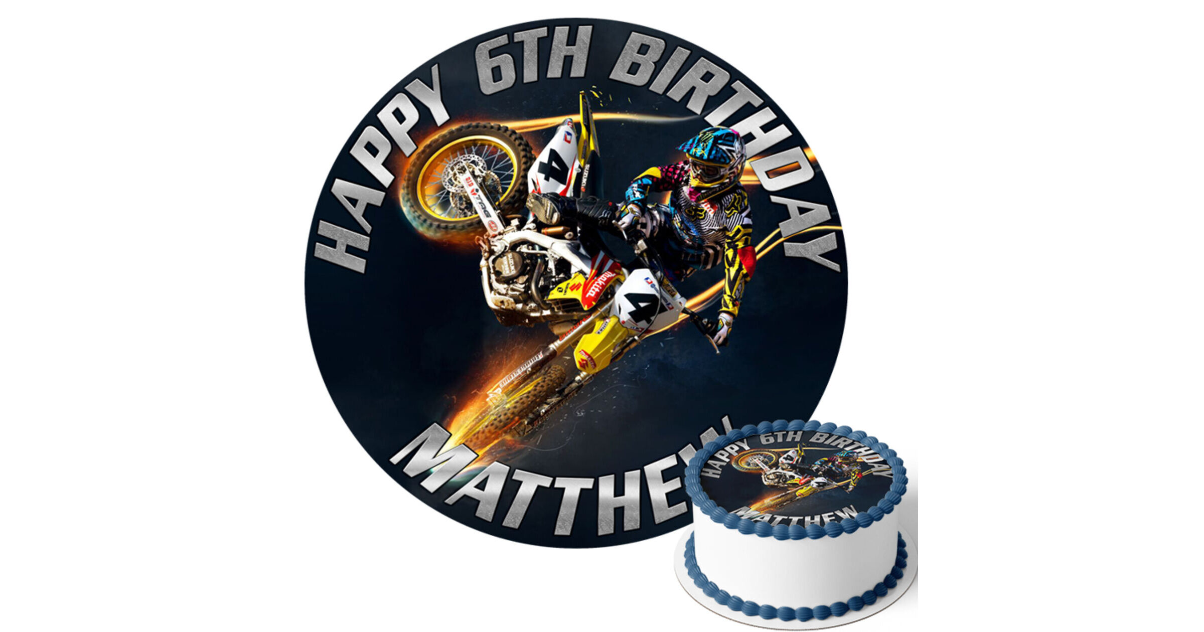 Motocross Personalised Round Edible Cake Topper | Sweet Tops