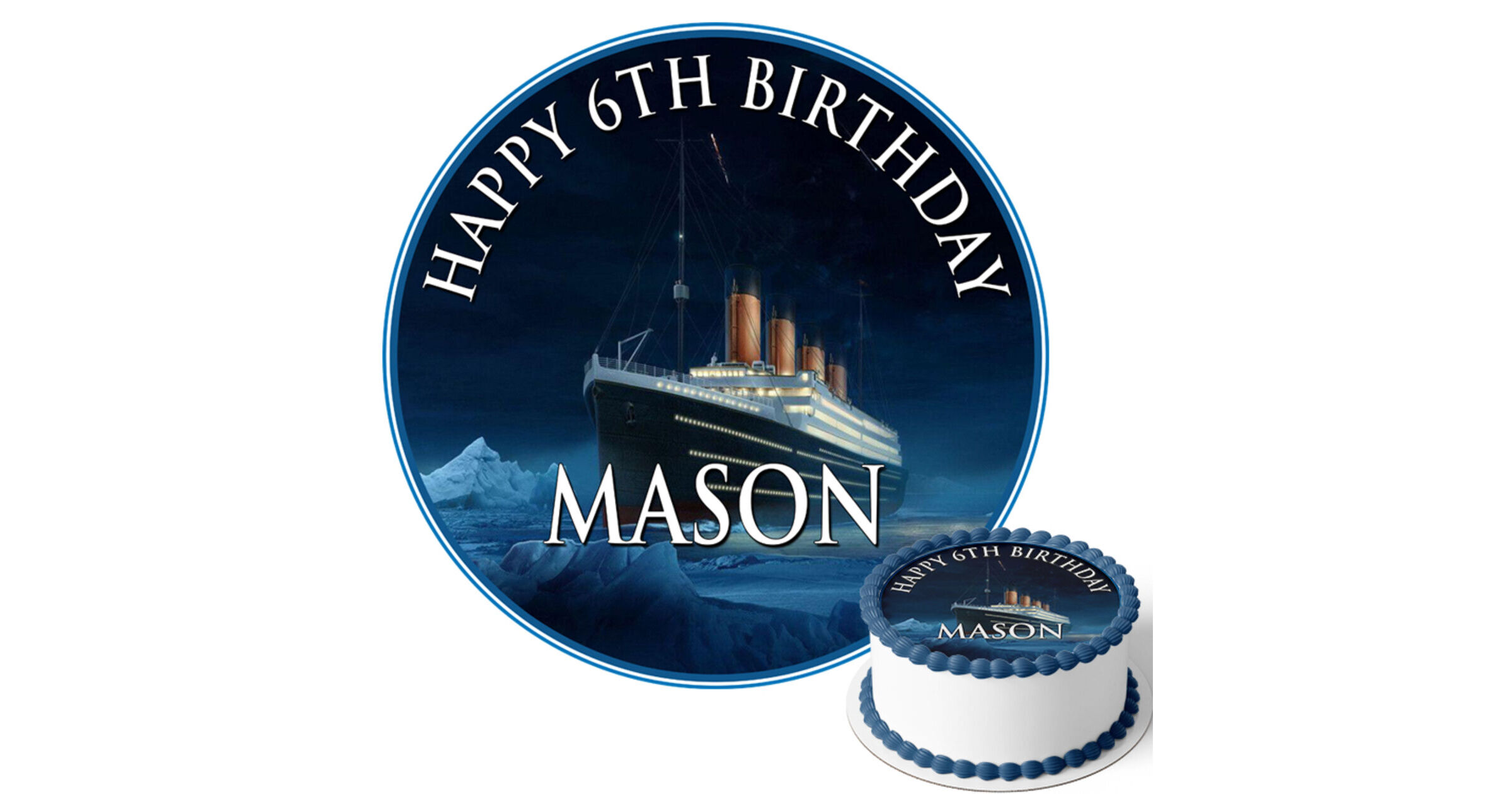 Titanic Personalised Round Edible Birthday Cake Topper