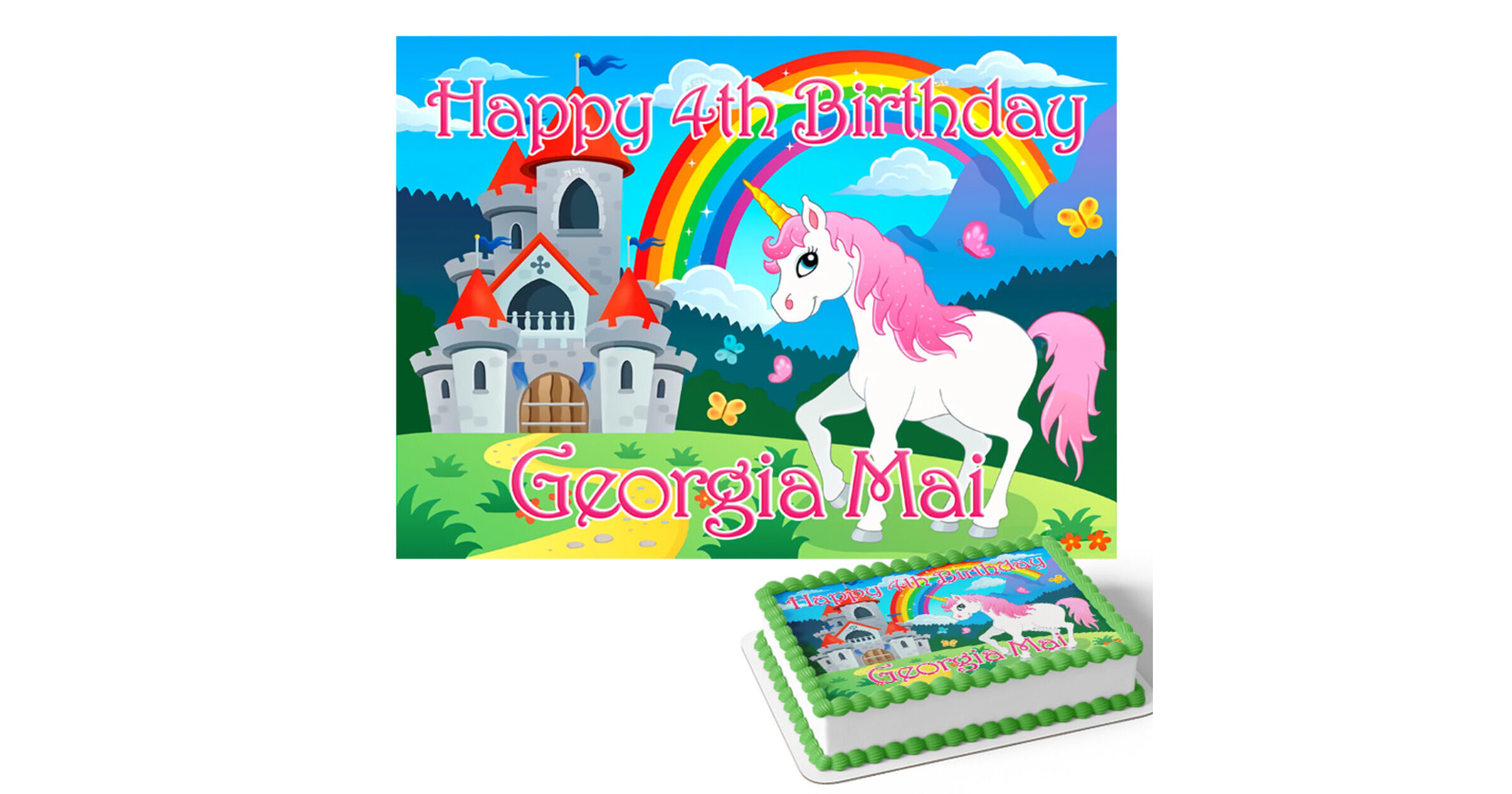 Unicorn Fairy Tale Castle (Rectangle Cake Topper)