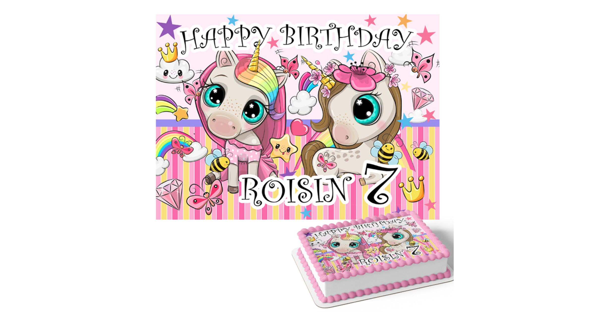 Cute Unicorns (Rectangle Cake Topper)