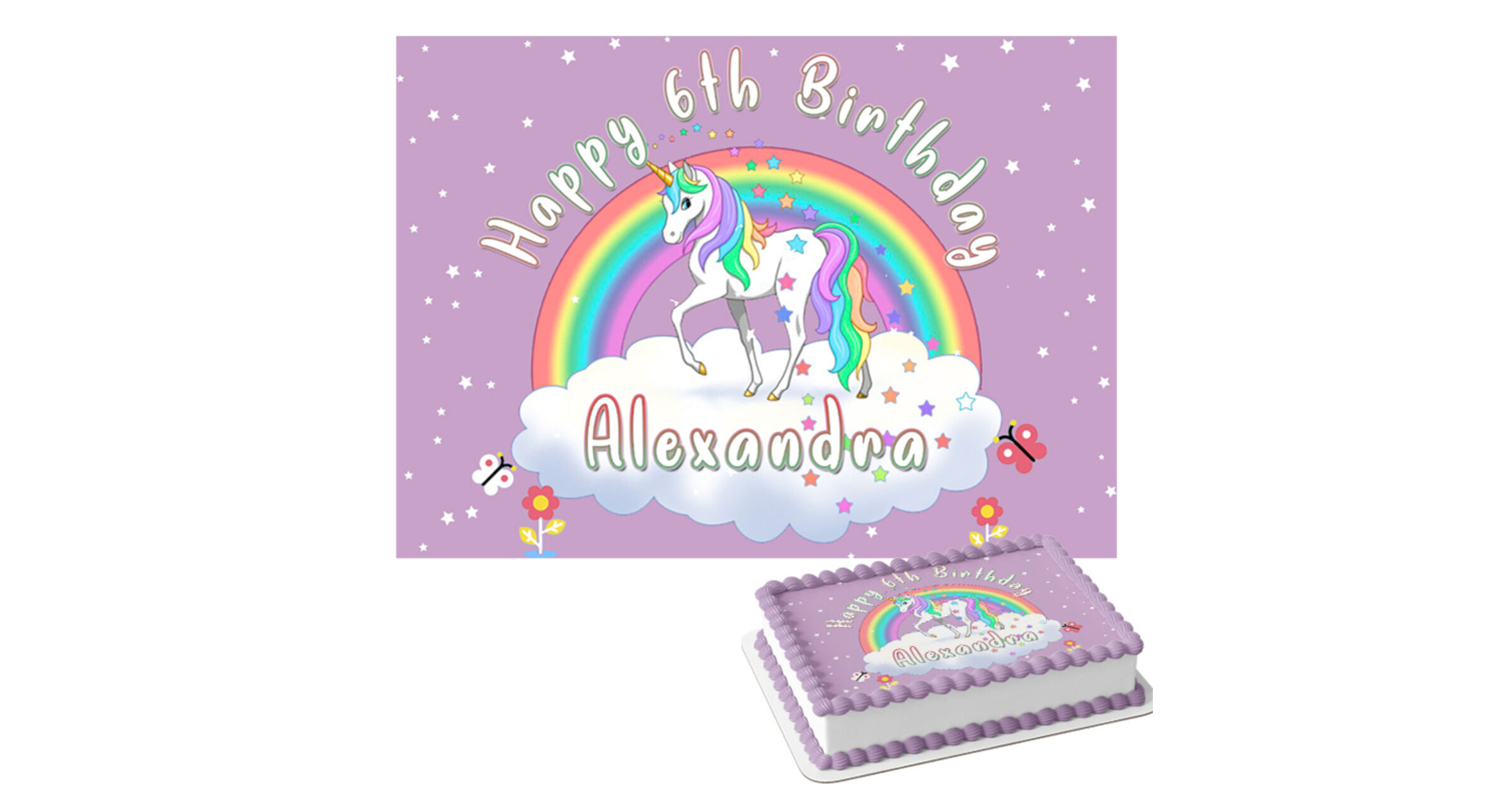 Unicorns on a Rainbow (Rectangle Cake Topper)
