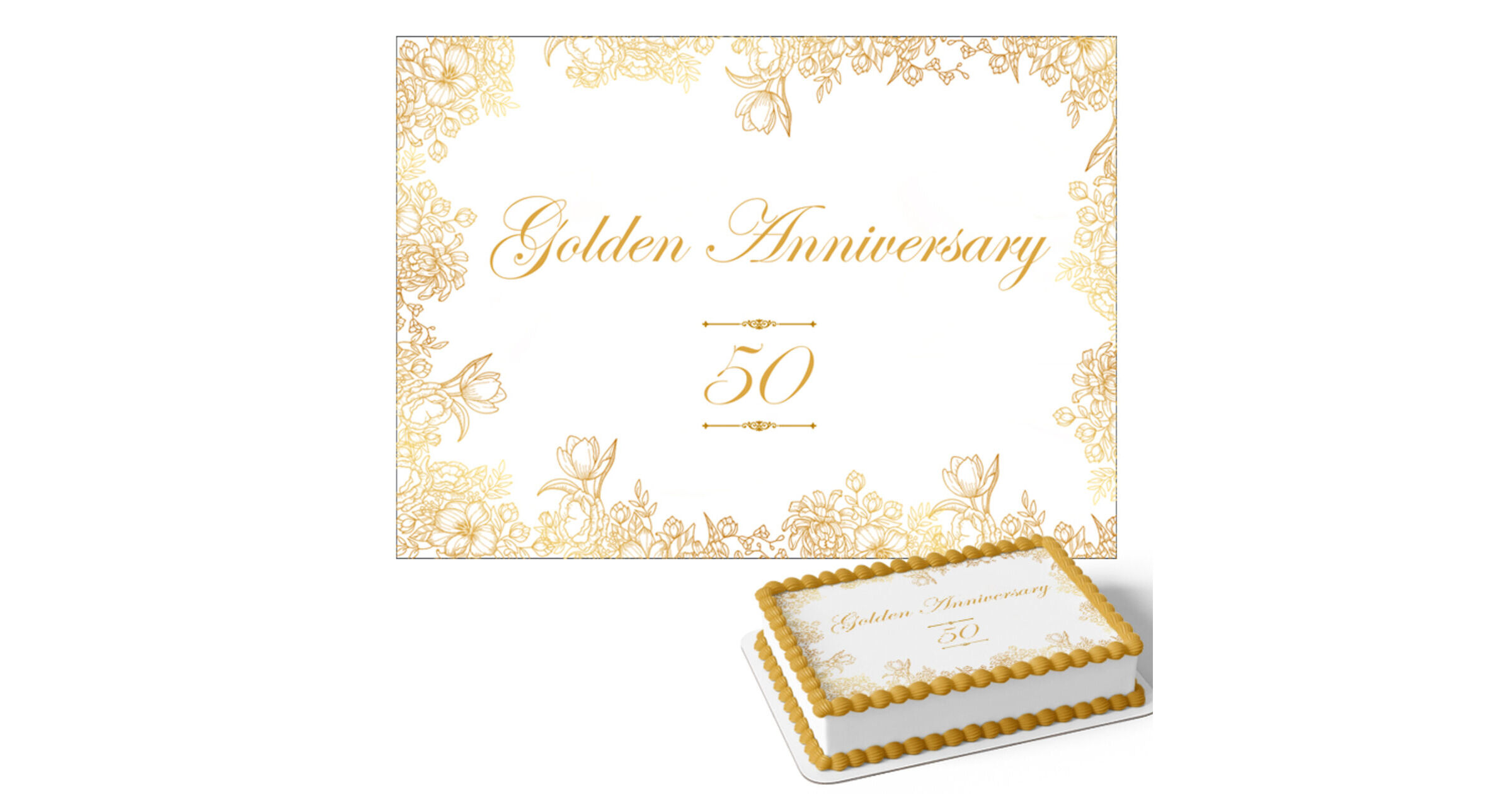 Golden Wedding Anniversary (Rectangle Cake Topper)