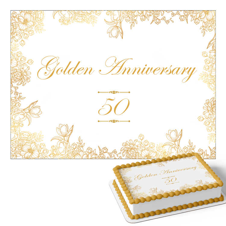Golden Wedding Anniversary (Rectangle Cake Topper)