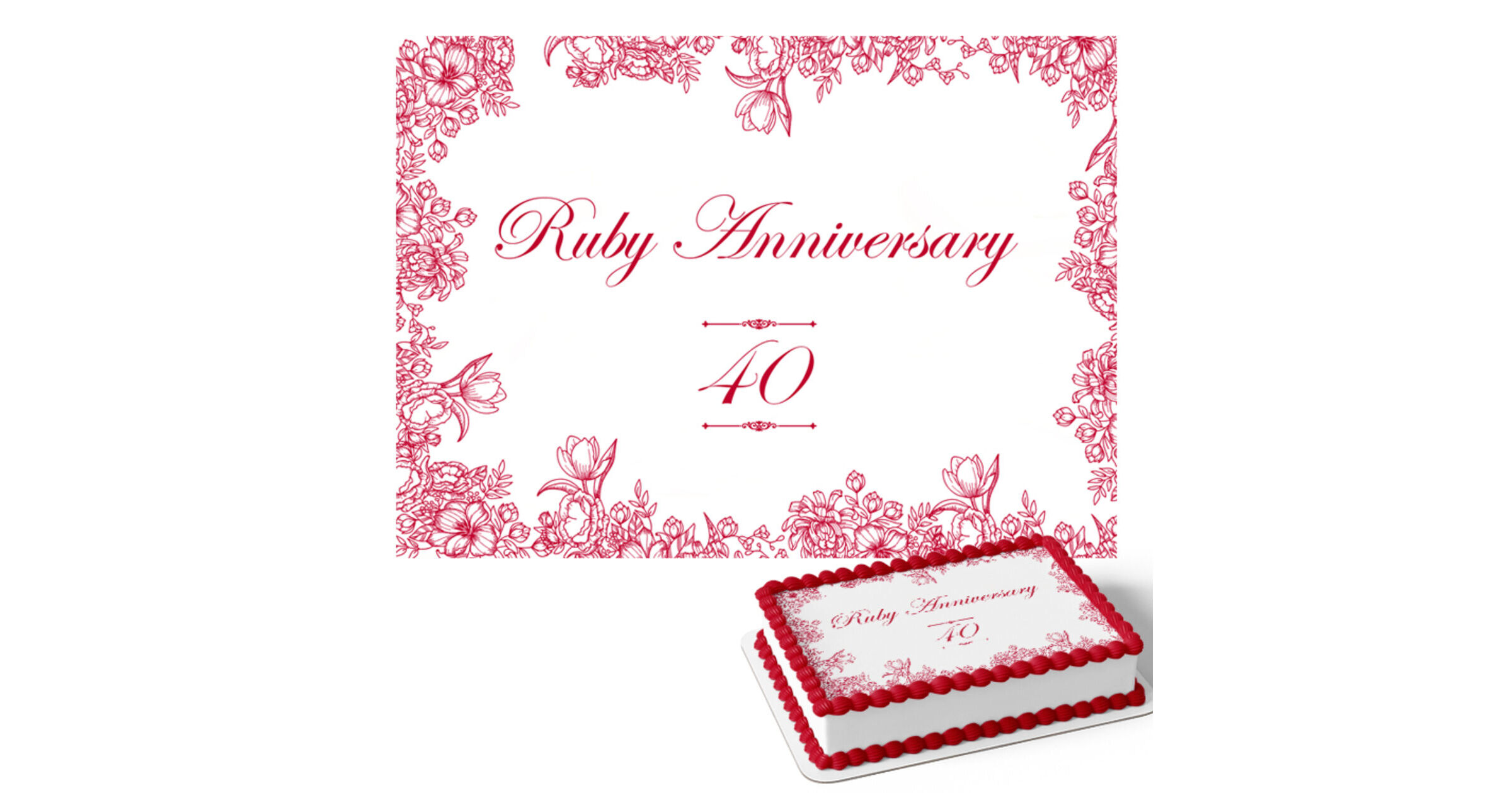 Ruby Wedding Anniversary (Rectangle Cake Topper)