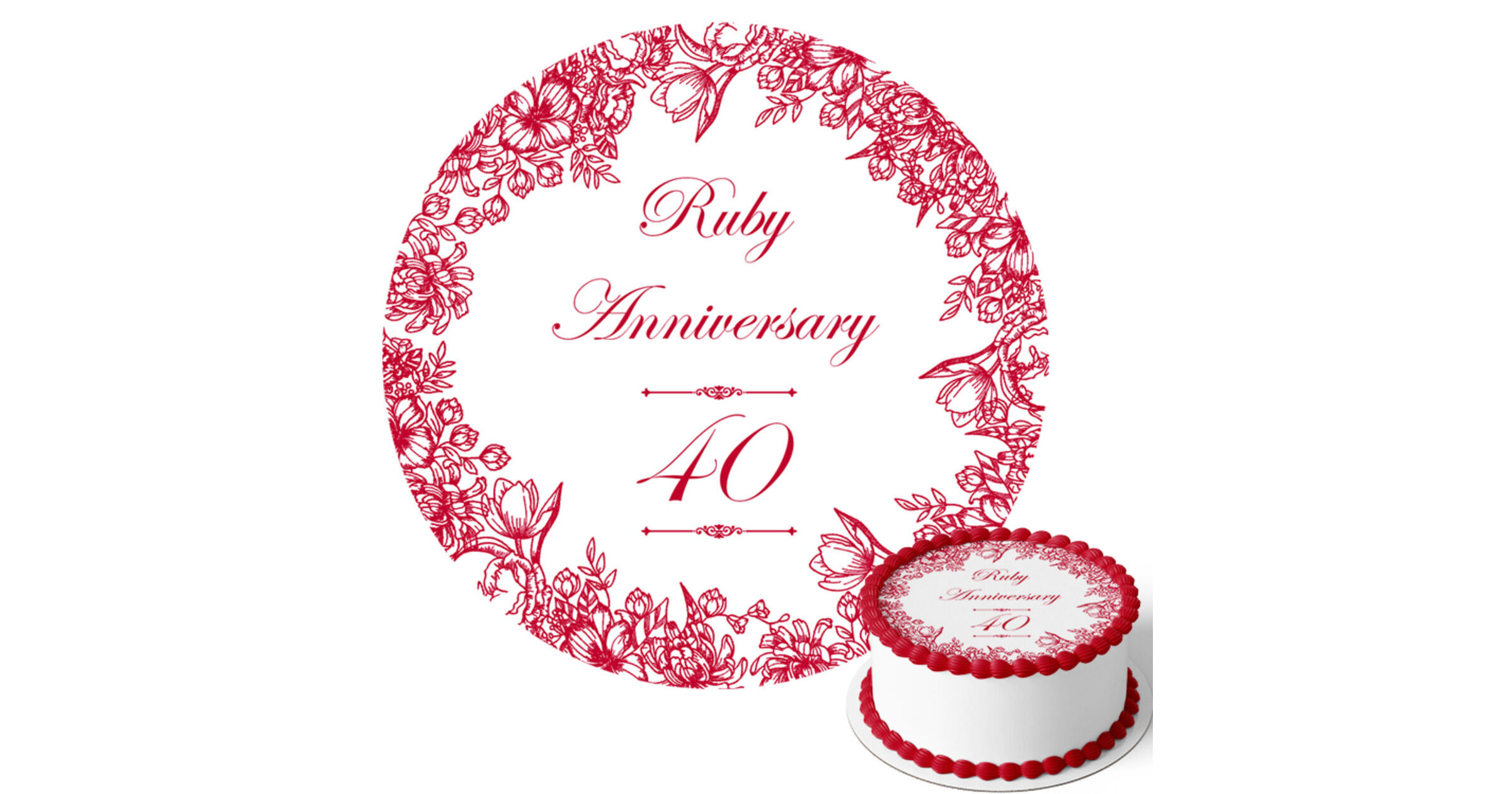 Ruby Wedding Anniversary (Round Cake Topper)