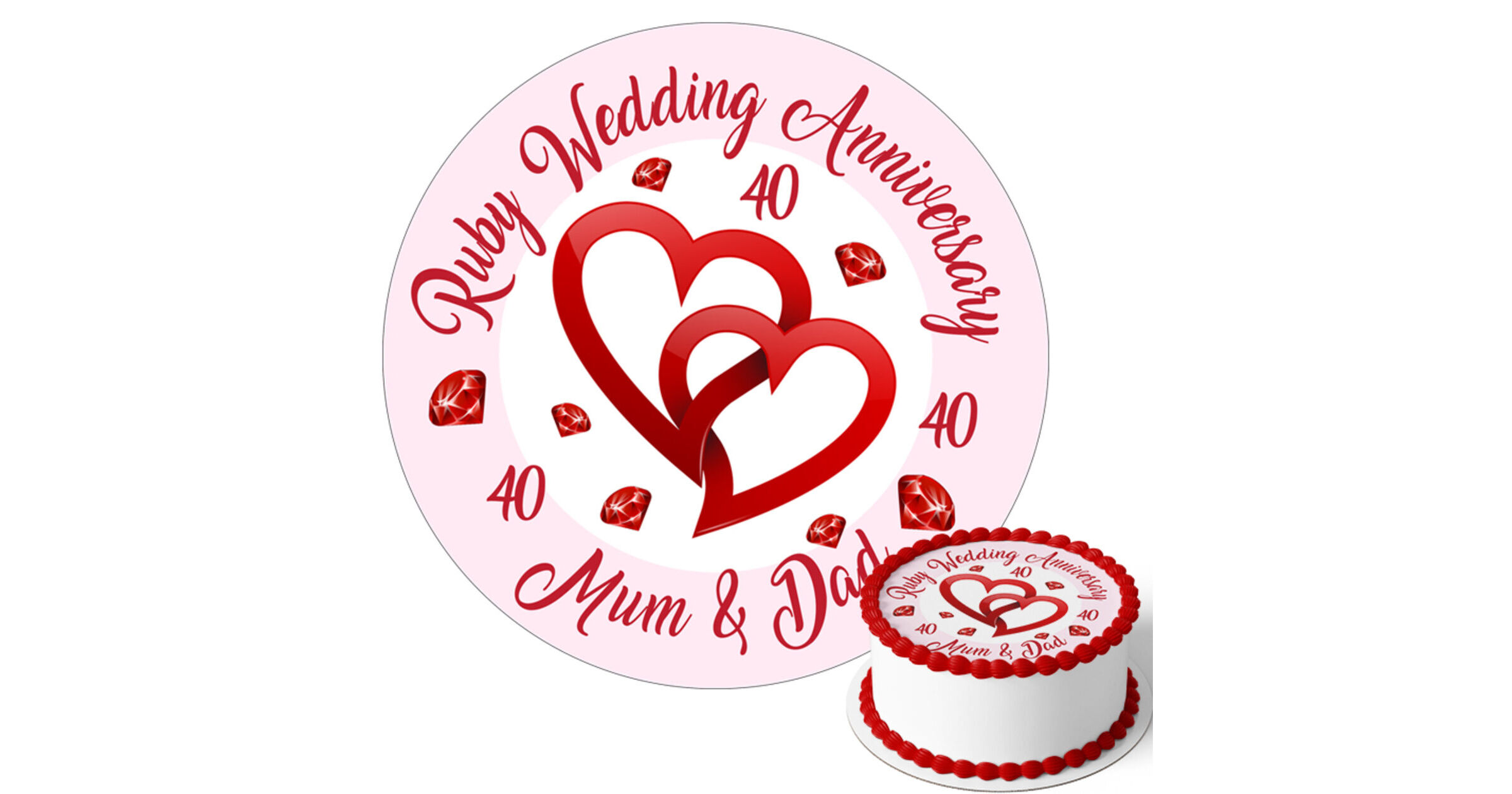 Ruby Wedding Anniversary (Round Cake Topper)