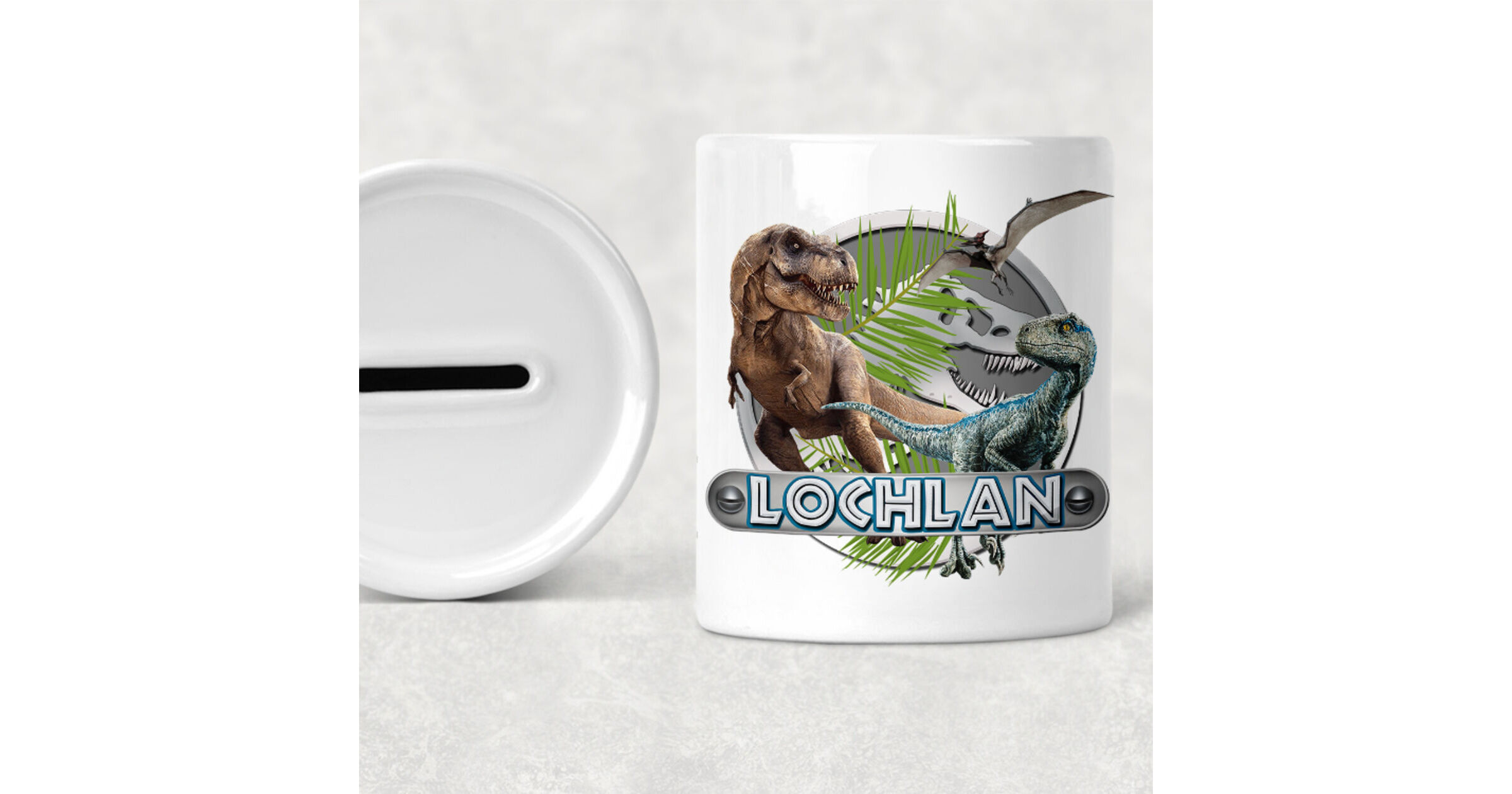 Dinosaur (T Rex & Velociraptor) Themed Money Box