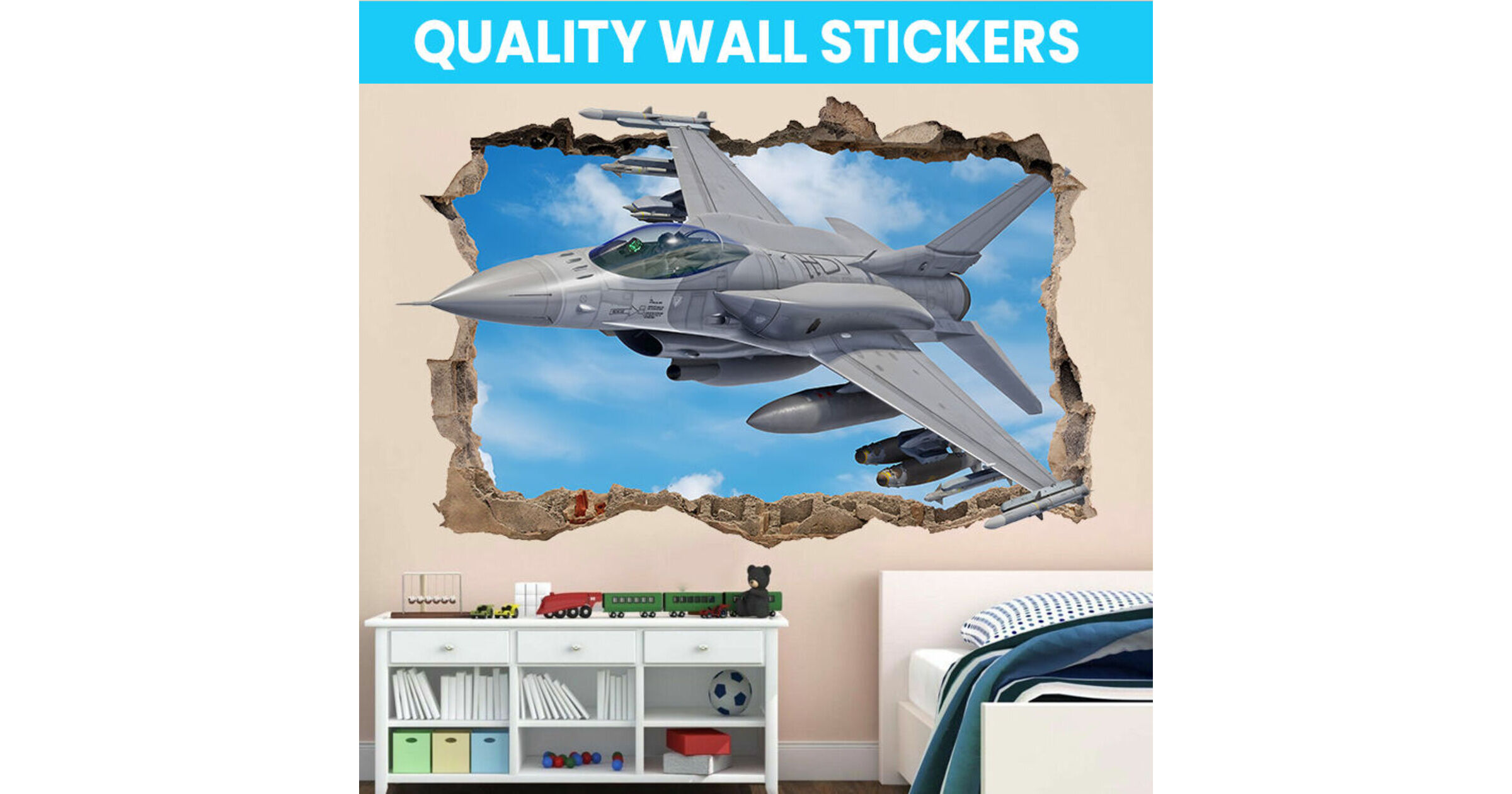 Fighter Jet Wall Decal Sticker Mural Poster Print Art Home Bedroom ...